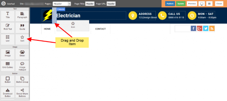Edit Header and Footer – SitePad