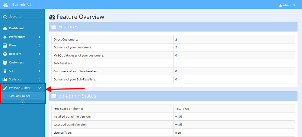 Installing SitePad in pd-admin – SitePad