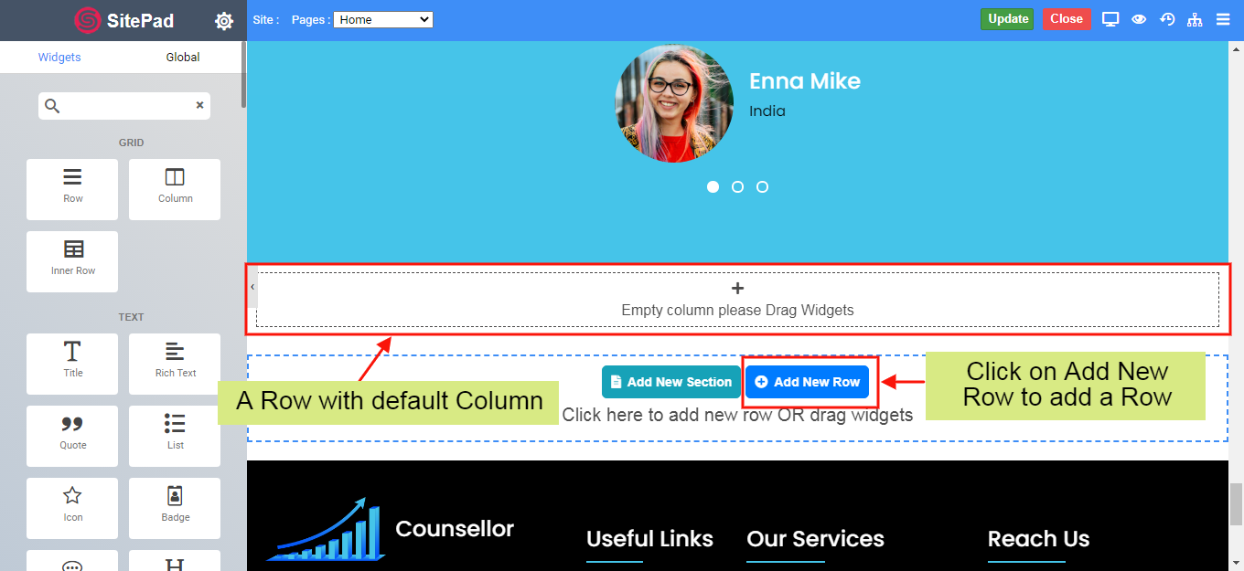 Understanding Rows and Columns – SitePad