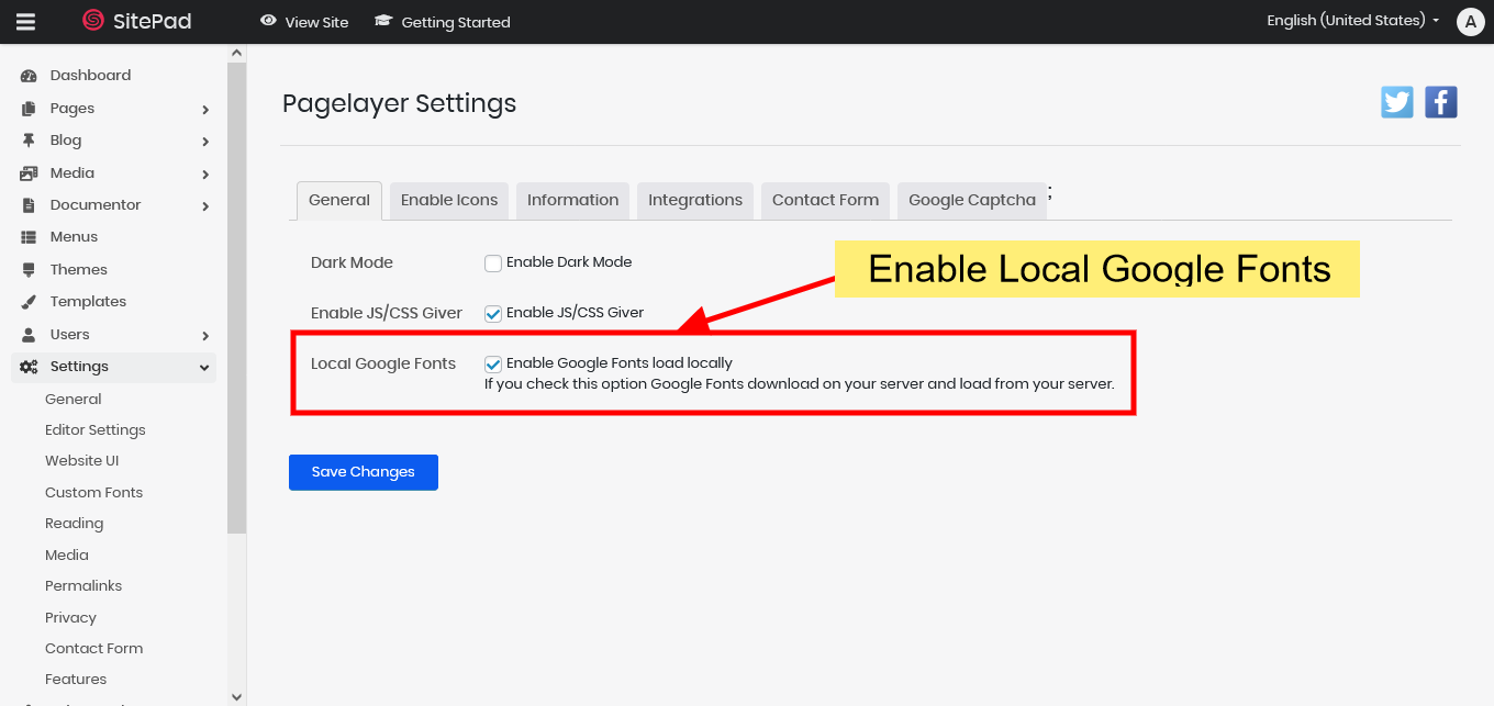 How to enable local google fonts – SitePad